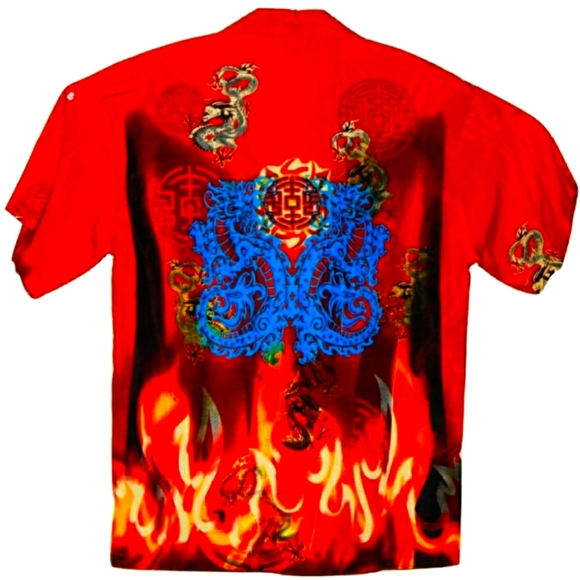 L.A. Beat | Shirts | La Beat Blue Dragon Red Asian Flames Graphics ...
